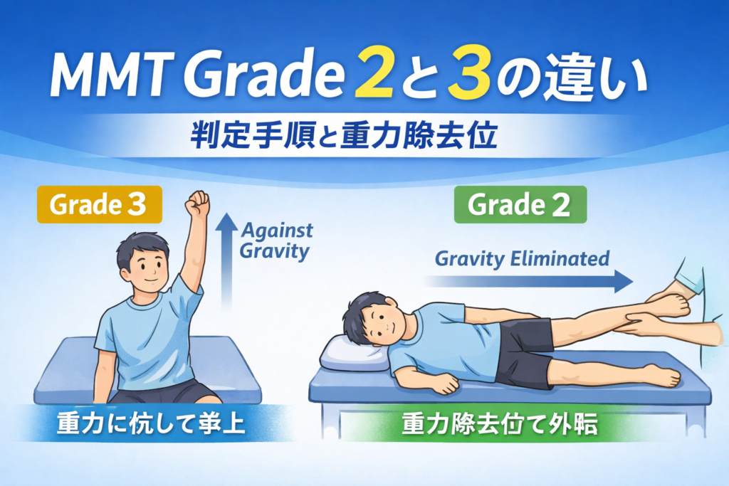 MMT Grade 2 と 3 の違い｜判定手順と重力除去位 | リハビリくん